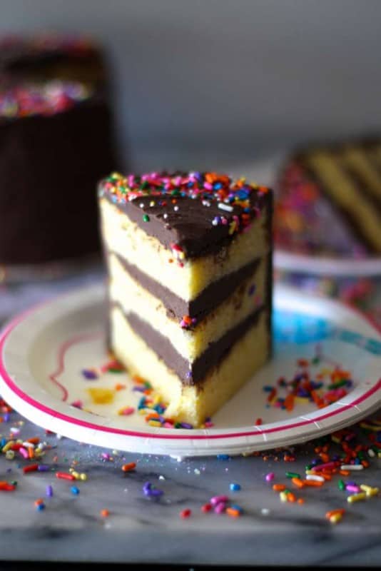 Yellow Cake with Chocolate Fudge Frosting - The Seaside Baker