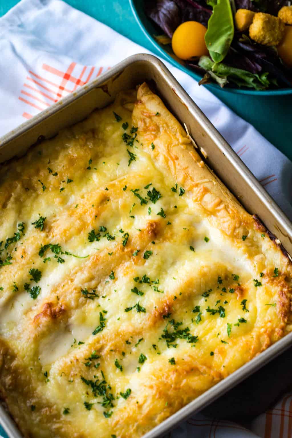 Chicken Broccoli Stuffed Crepe Casserole - The Seaside Baker