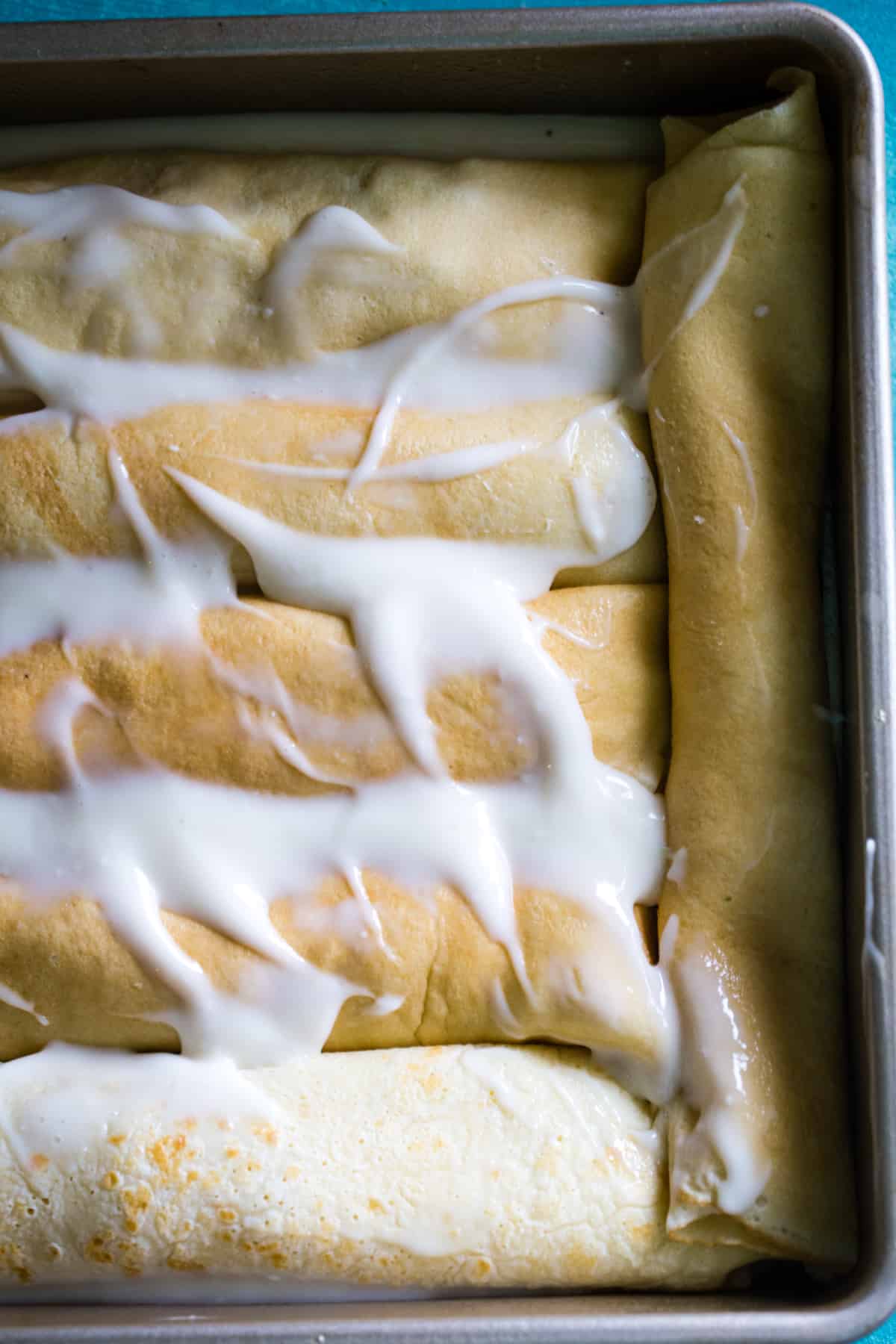 Chicken Broccoli Stuffed Crepe Casserole - The Seaside Baker