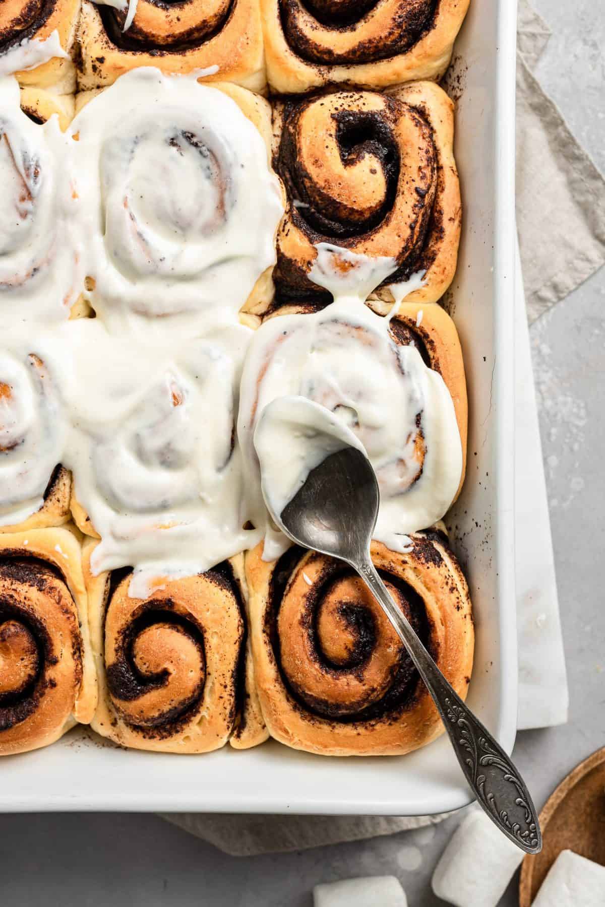 Hot Cocoa Cinnamon Rolls Marshmallow Frosting - The Seaside Baker