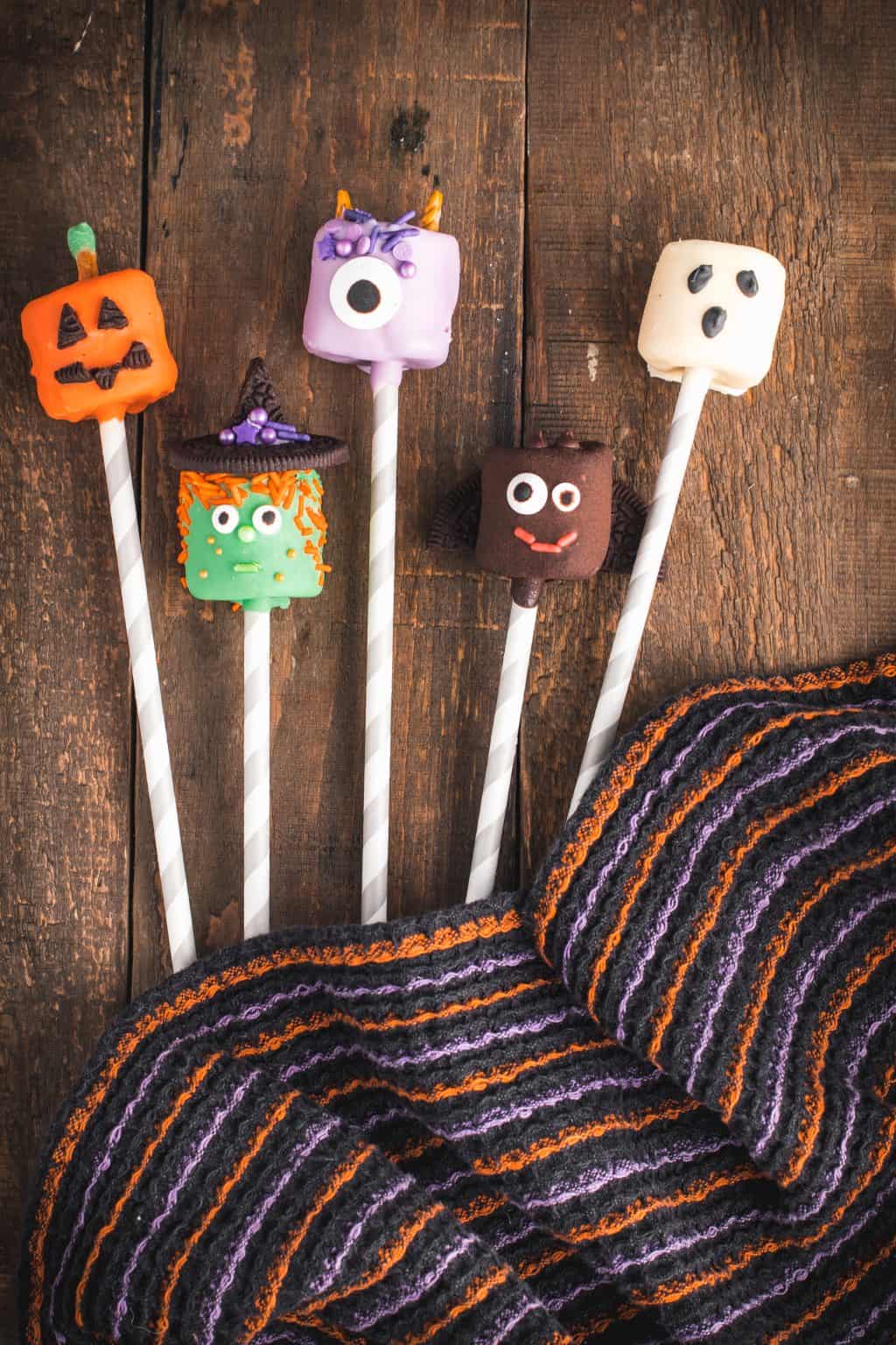 Easy Chocolate Halloween Dipped Marshmallows - The Seaside Baker