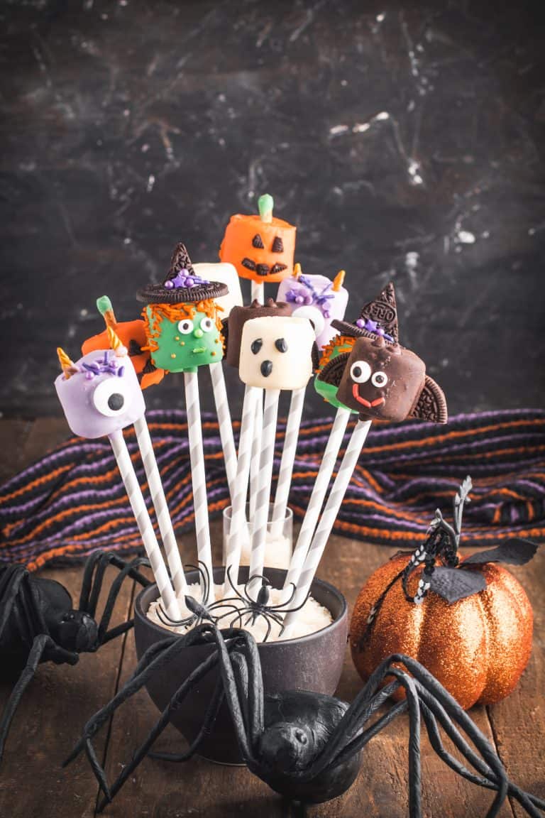Easy Chocolate Halloween Dipped Marshmallows - The Seaside Baker