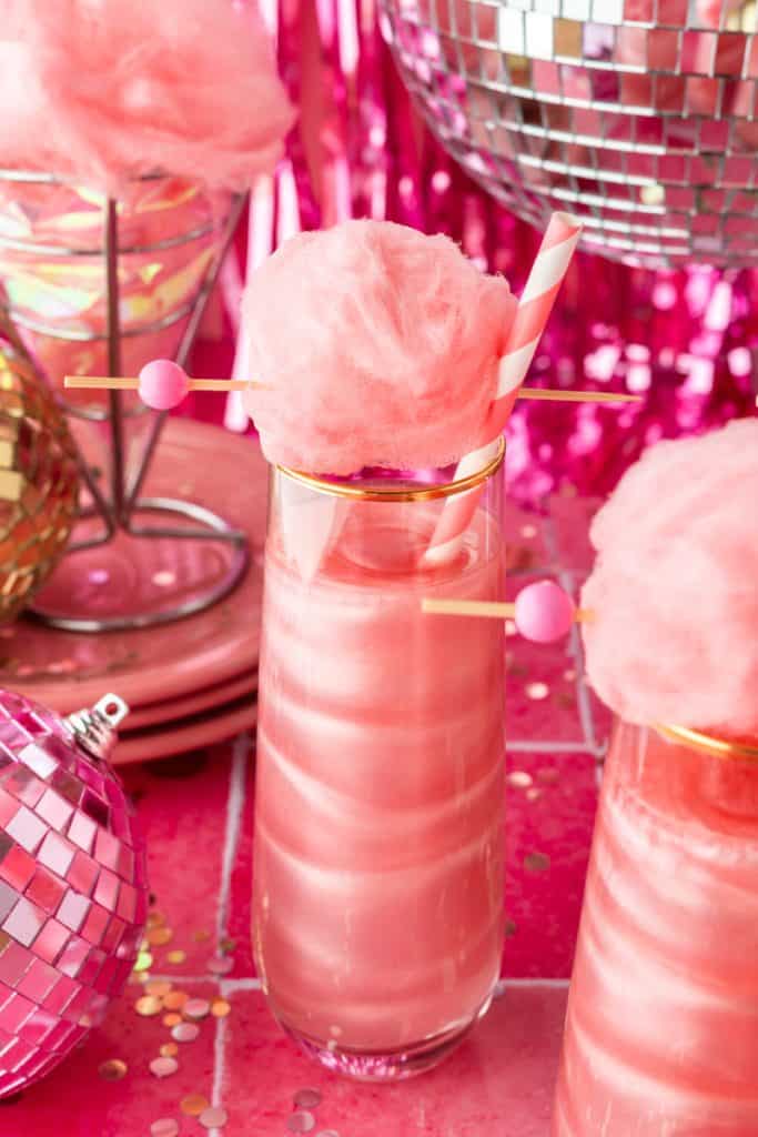 Barbie Vodka Cotton Candy Cocktail with Glitter Bomb - The Seaside Baker