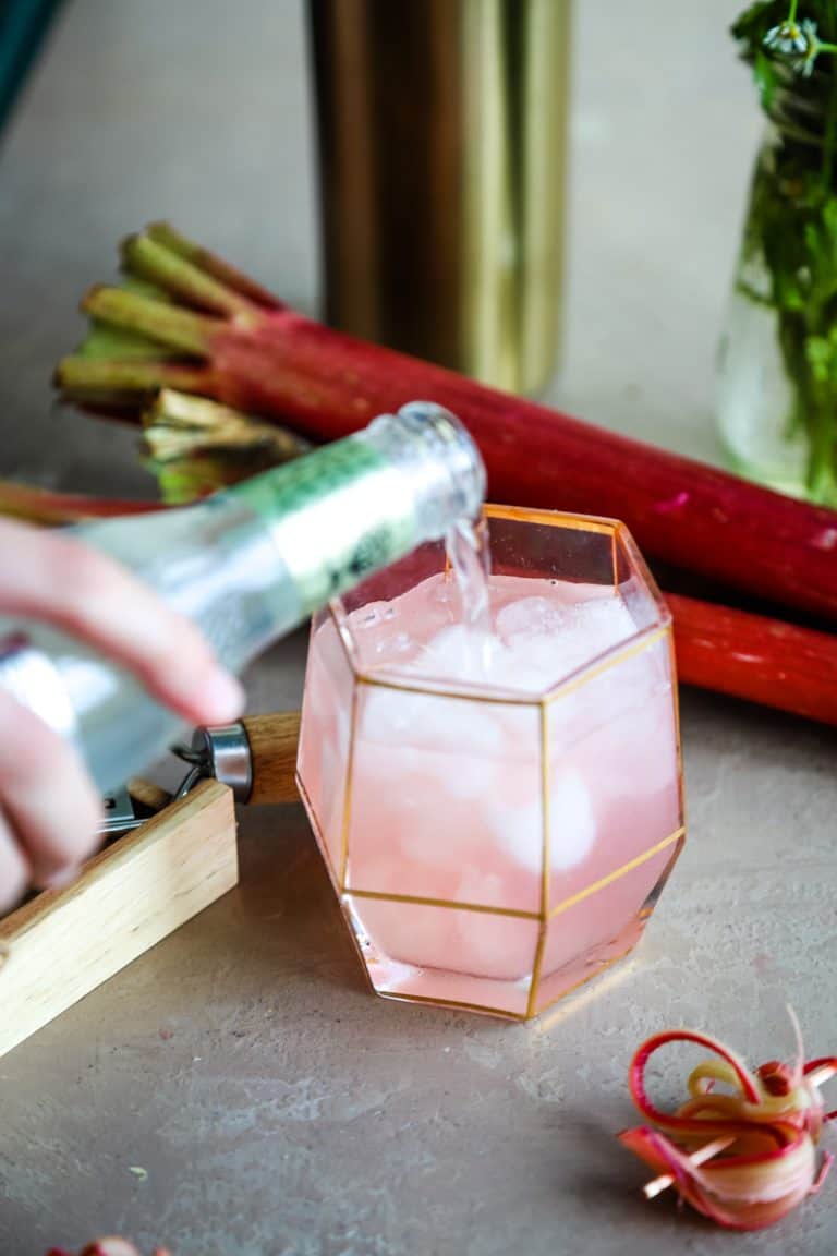 Homemade Rhubarb Ginger Gin Cocktail-Perfect Summer Drink - The Seaside Baker