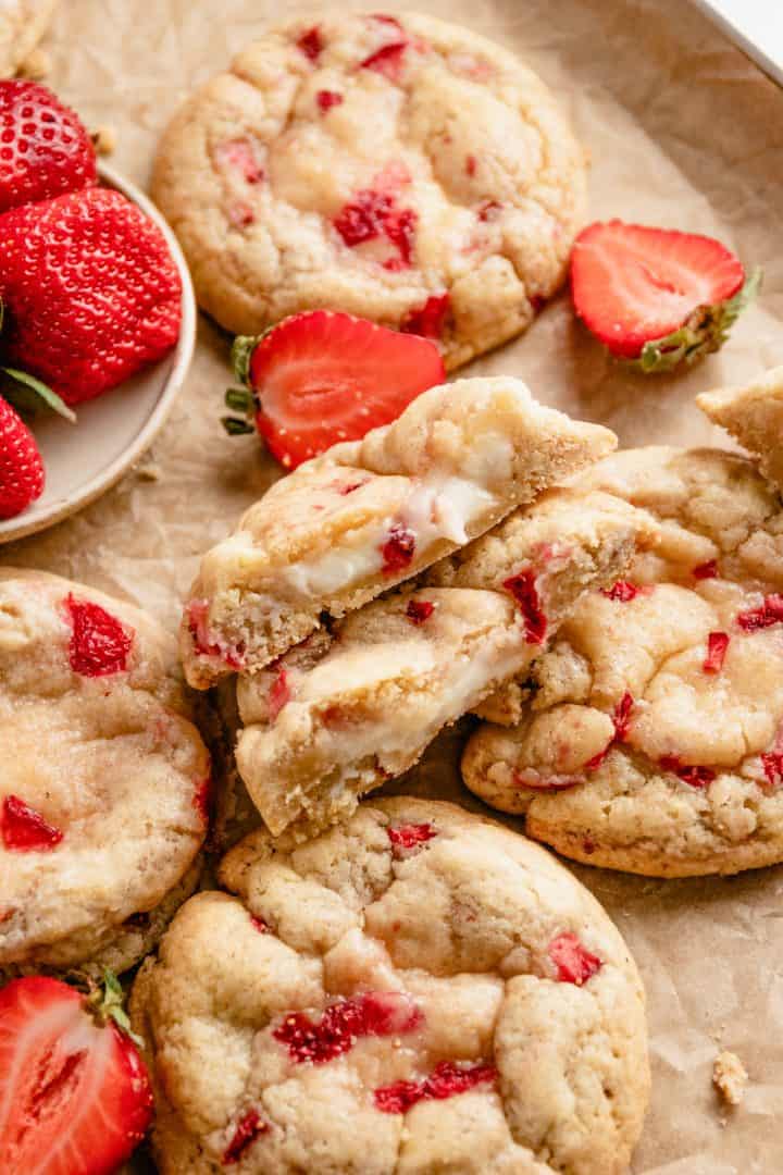 Easy Strawberry Cheesecake Stuffed Cookies - The Seaside Baker